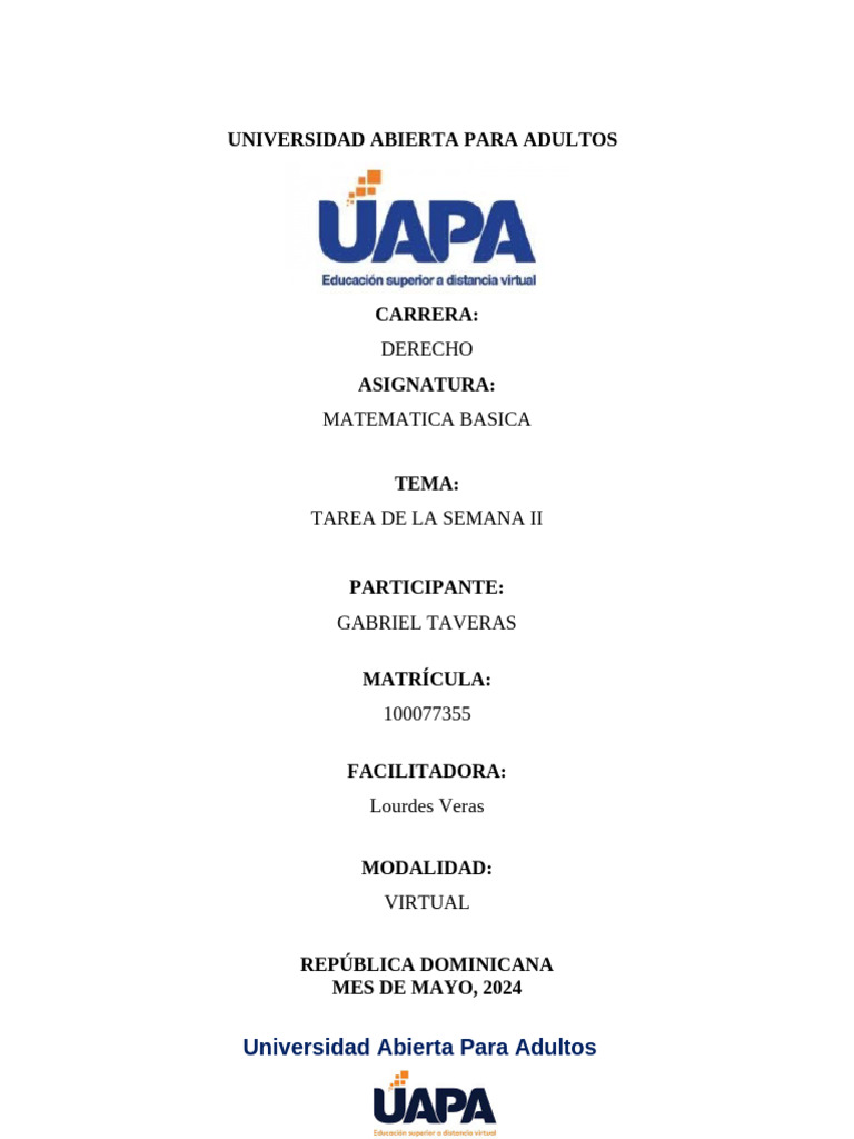 Matematica Basica Tarea LL | PDF