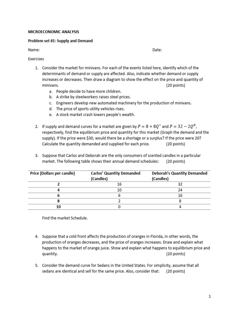 Activity #1 - Markets - Supply and Demand | PDF | Supply And Demand ...