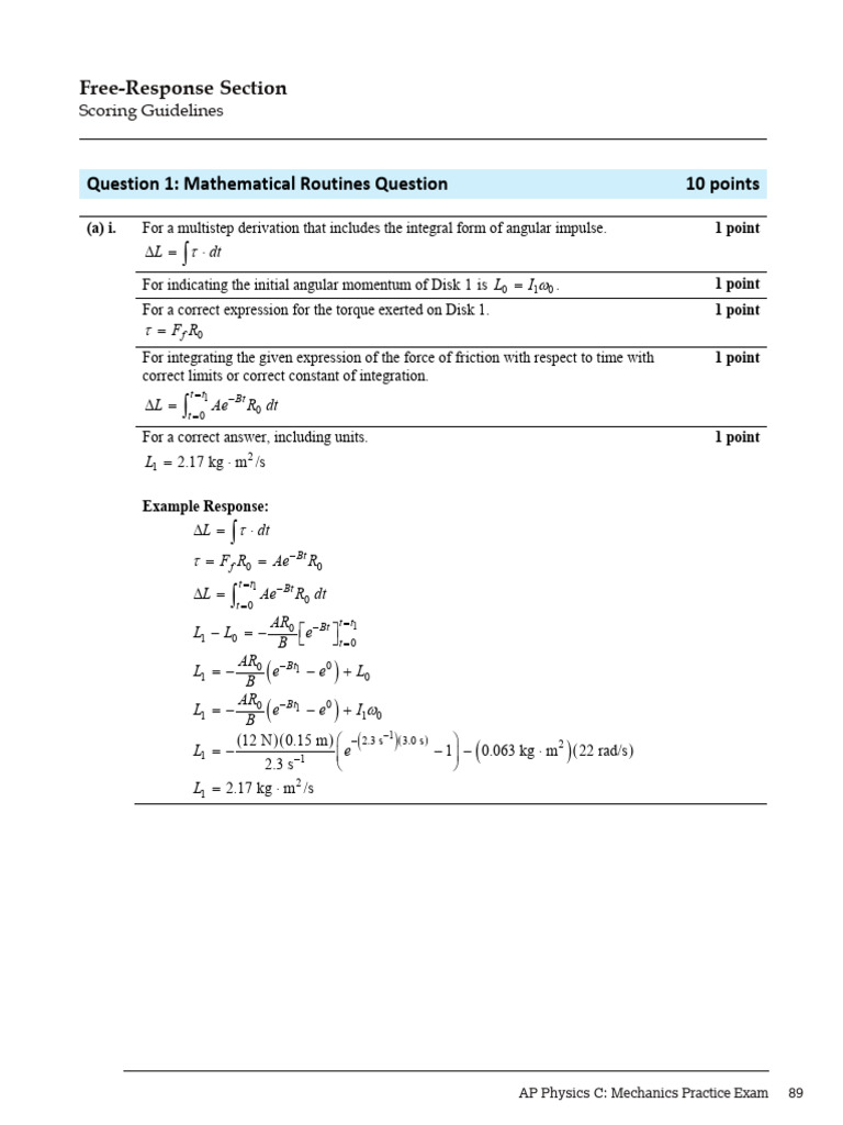 Physics CMech PE1 FRQ Scoring Guidelines | PDF | Torque | Angular Momentum