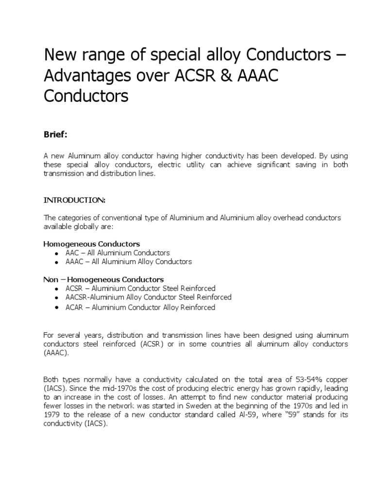 Al-59 Alloy Conductors Overview | PDF | Electrical Conductor | Manmade ...