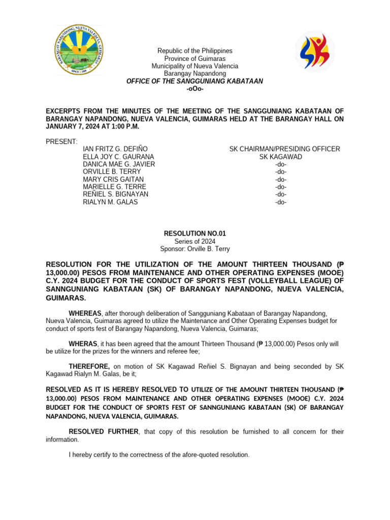 SK Resolution for Sports Fest Funding | PDF | Youth Organizations