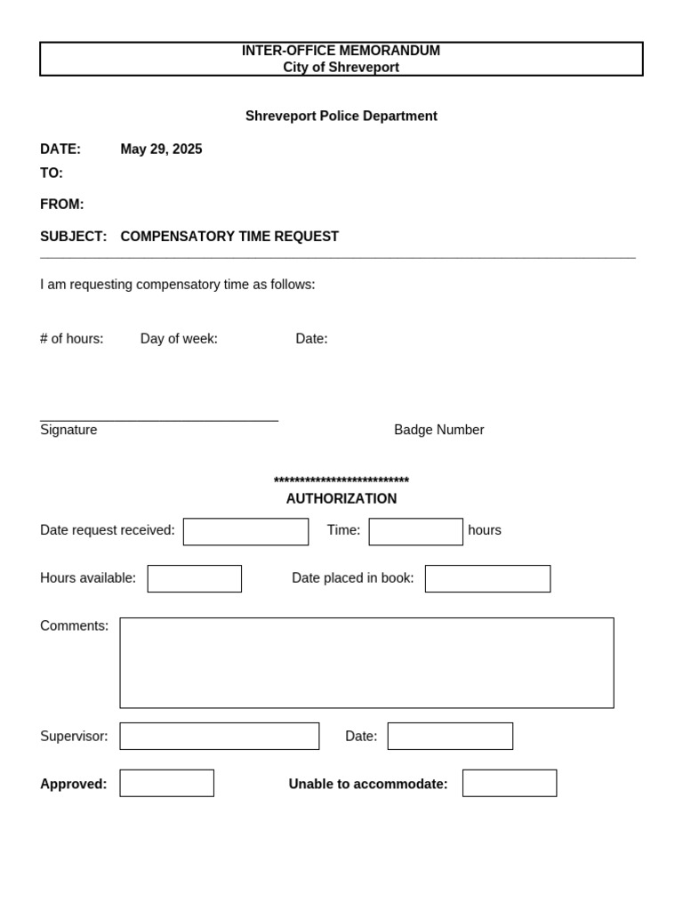 Compensatory Time Request Form | PDF