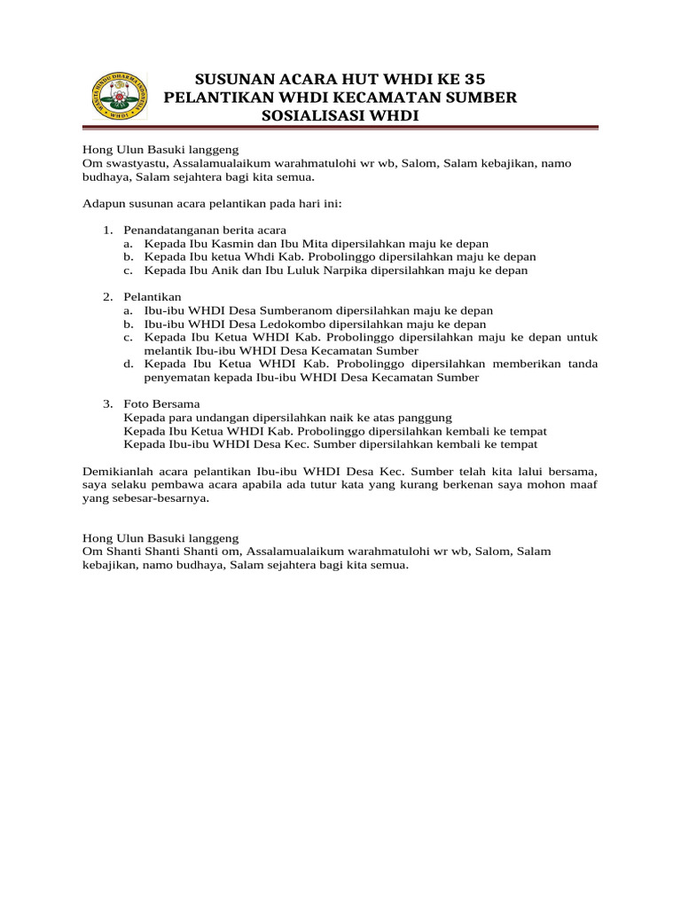 SUSUNAN ACARA PELANTIKAN | PDF