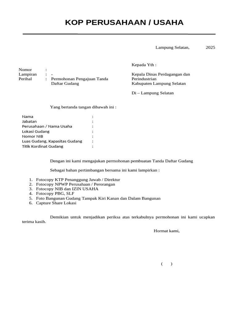 SURAT PERMOHONAN TDG | PDF