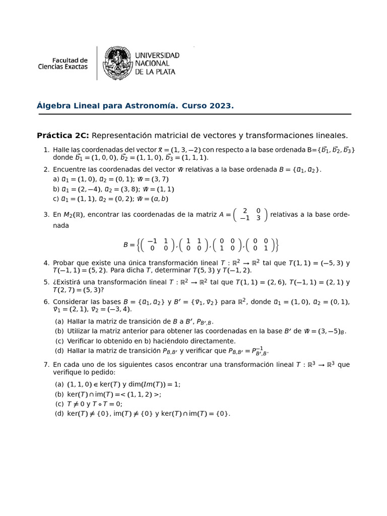 Algebra TP 2C | PDF | Mapa lineal | Matriz (Matemáticas)
