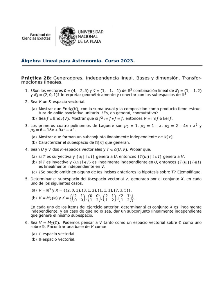 Algebra TP 2B | PDF | Ecuaciones | Espacio vectorial