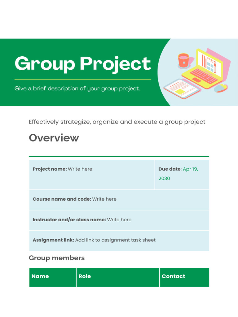 Group Project Tracker Digital Document in Bright Lively Colourful Style ...