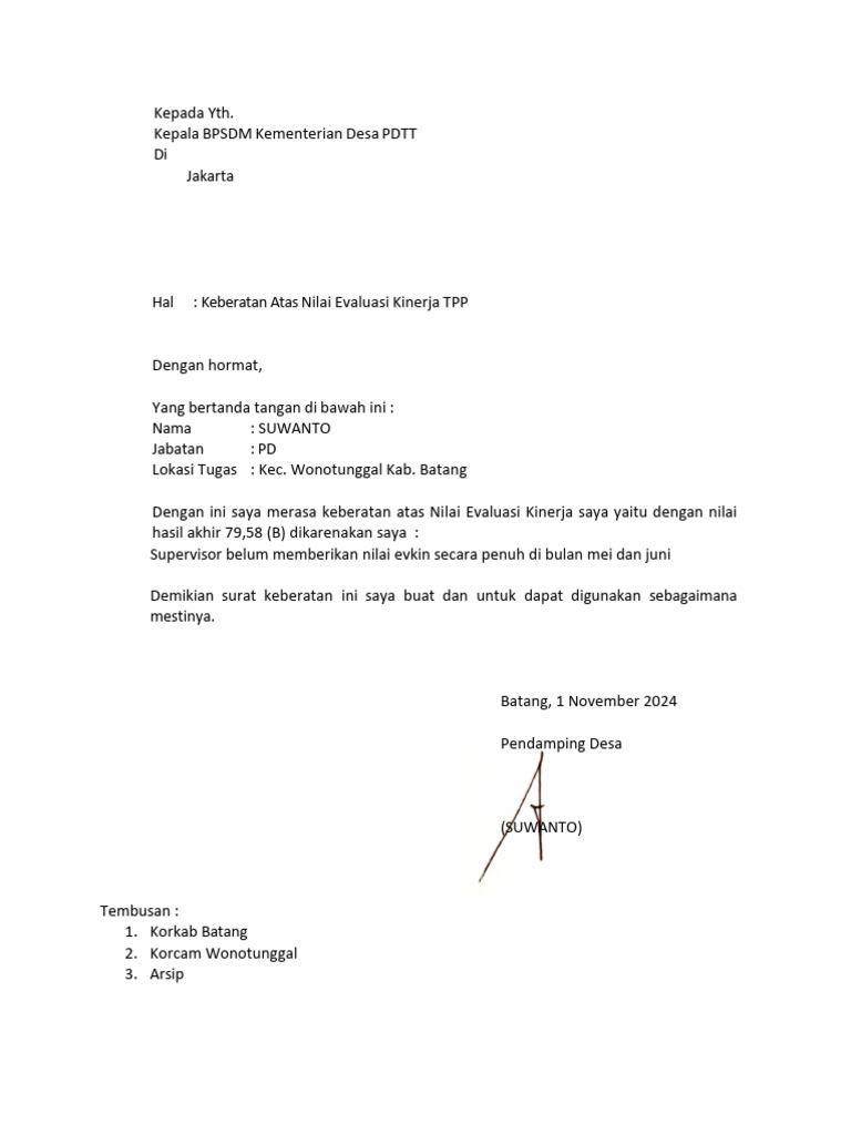 Surat Keberatan Suwanto | PDF