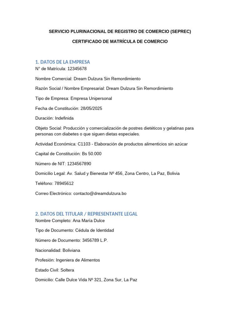 Matricula Empresa SEPREC Con Sello | PDF