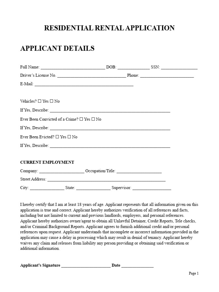Florida Rental Application Form 2023 | PDF