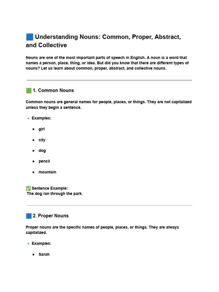 Understanding Nouns - Common, Proper, Abstract, and Collective | PDF