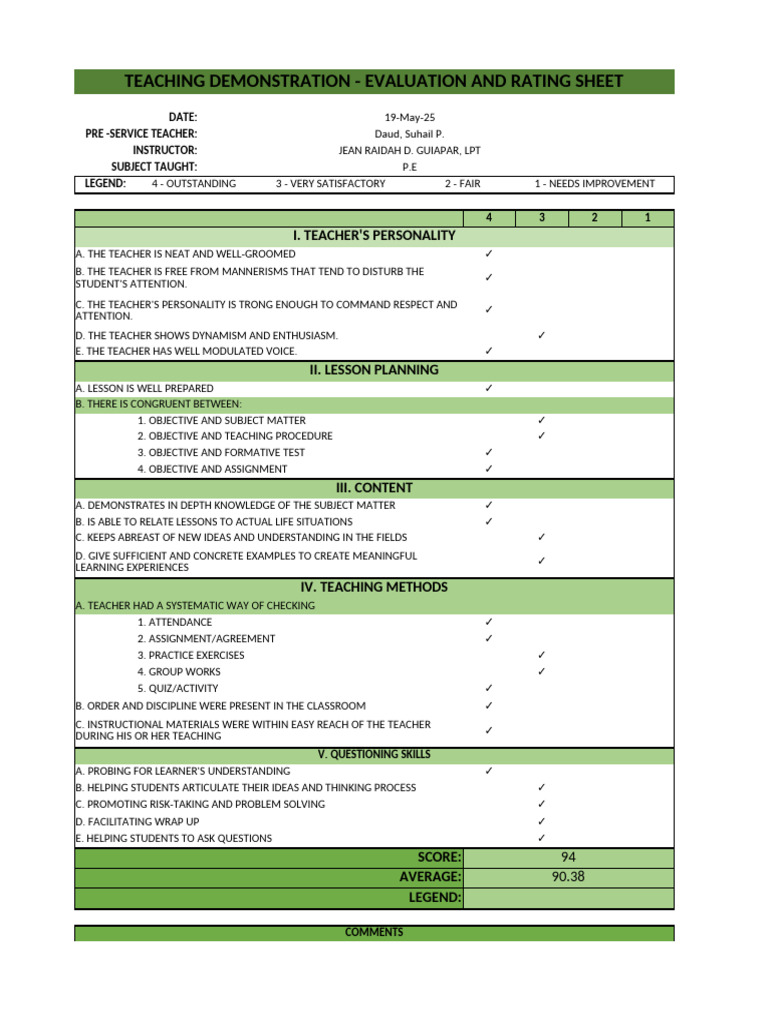 Teaching Demonstration Rating Sheet(1) | PDF | Teachers | Teaching Method