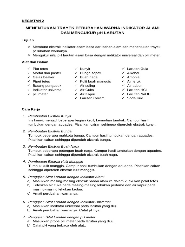 Trayek Warna Indikator Alami dan pH | PDF