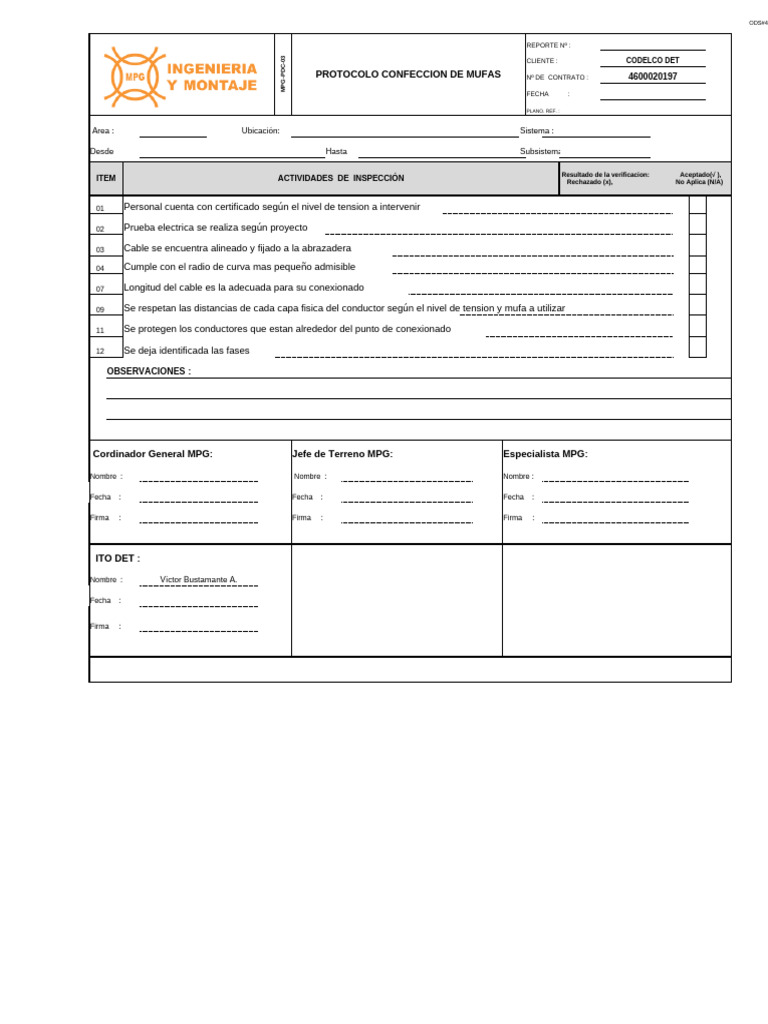 Protocolo Confección de Mufas Ok VBA | PDF | Ingenieria Eléctrica | Electricidad