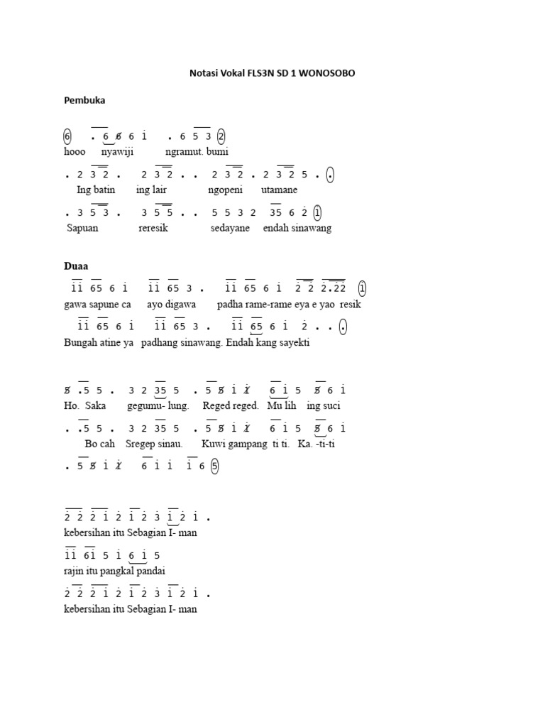 Notasi Vokal Fls3n SD 1 Wonosobo 2 | PDF