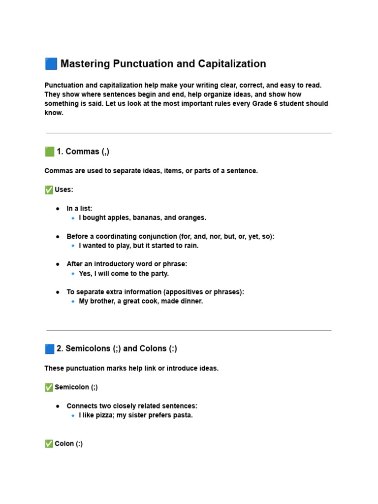Mastering Punctuation and Capitalization For Primary Student | PDF ...