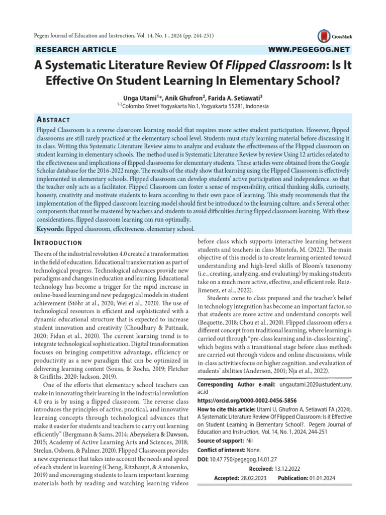 A Systematic Literature Review of Flipped Classroom Is It Effective On Student Learning in ...