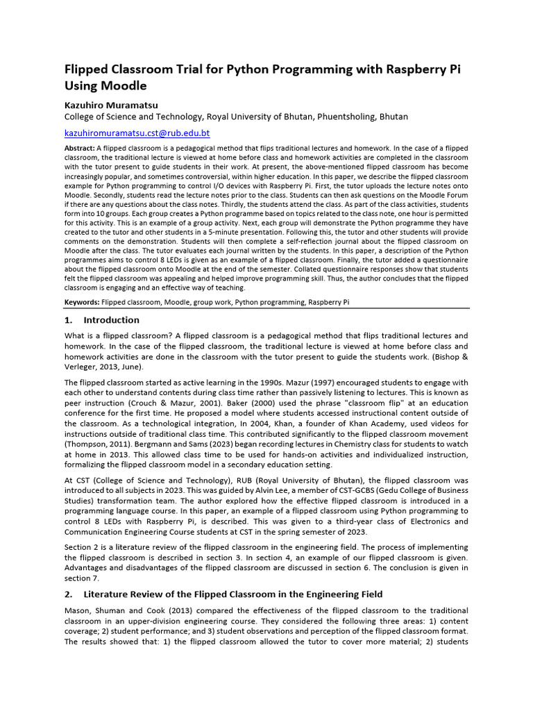 Flipped Classroom Trial For Python Programming With Raspberry Pi Using Moodle | PDF | Learning ...