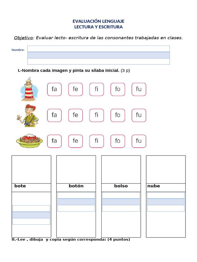 Prueba Lecto-escritura. | PDF