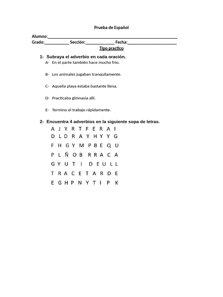 Prueba de Español | PDF
