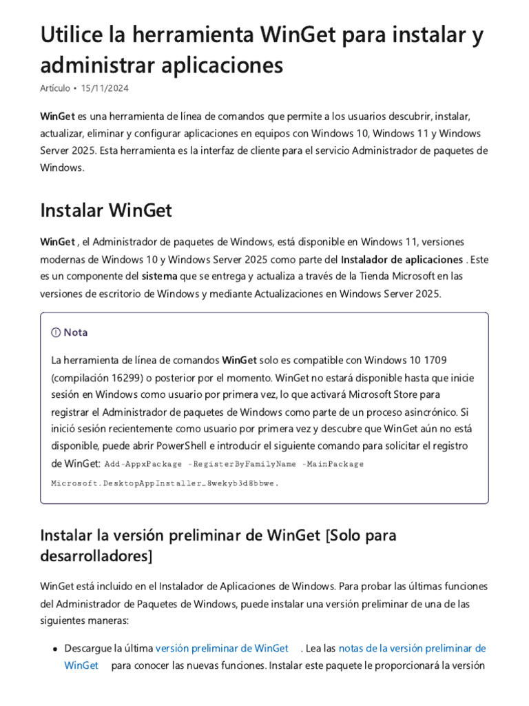 Utilice WinGet para Instalar y Administrar Aplicaciones - Microsoft Learn | PDF | Windows 10 ...