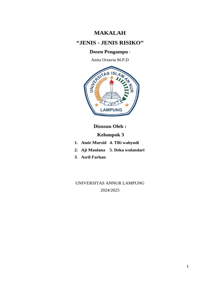 ,kel 3makalah - Jenis - Jenis - Risiko | PDF