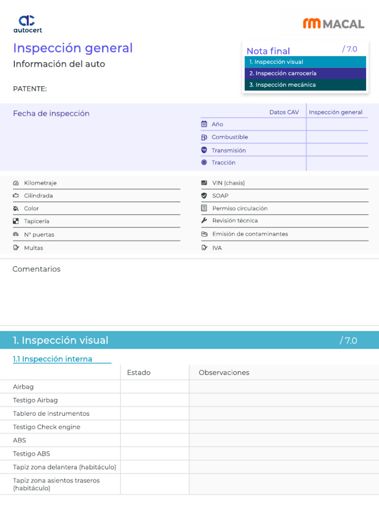 Inspeccion Macal | PDF | Líquidos | Embrague