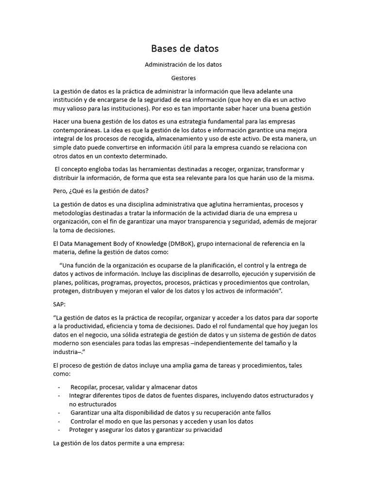 Administración de Datos | PDF | Bases de datos | Datos