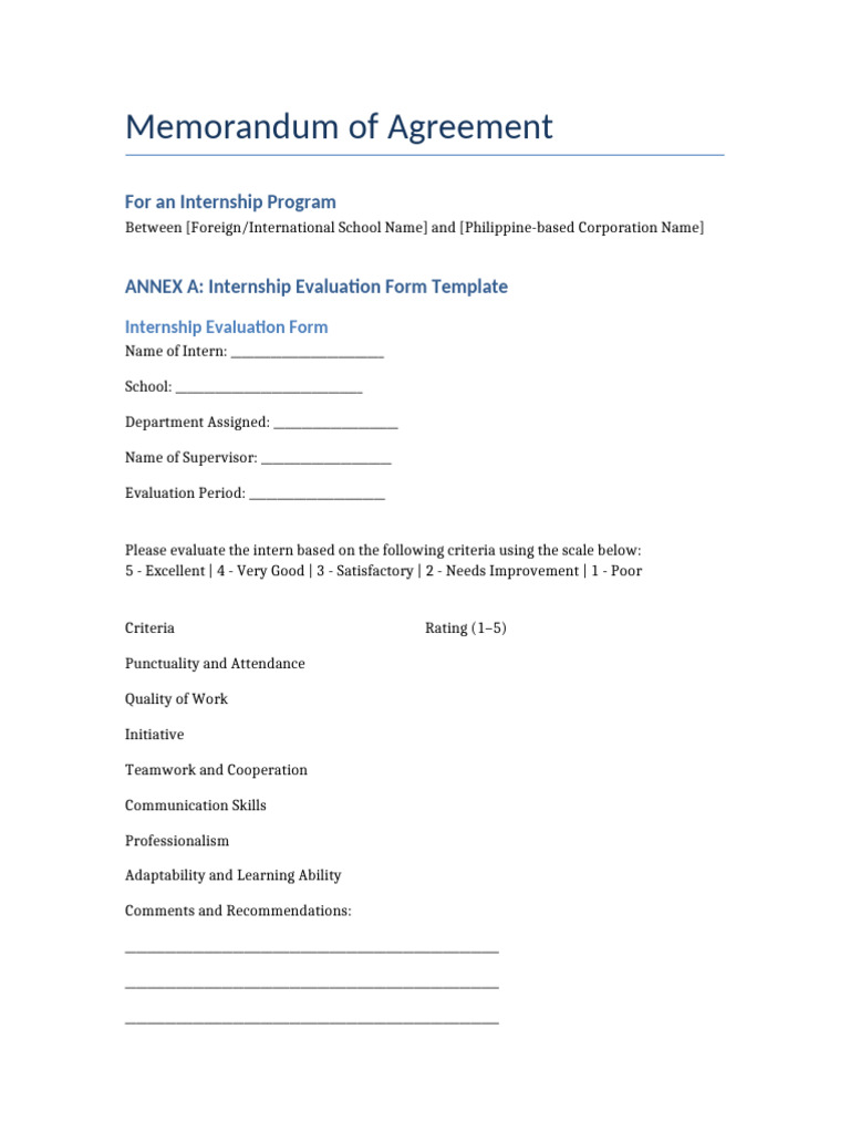 Internship MOA With Annexes | PDF