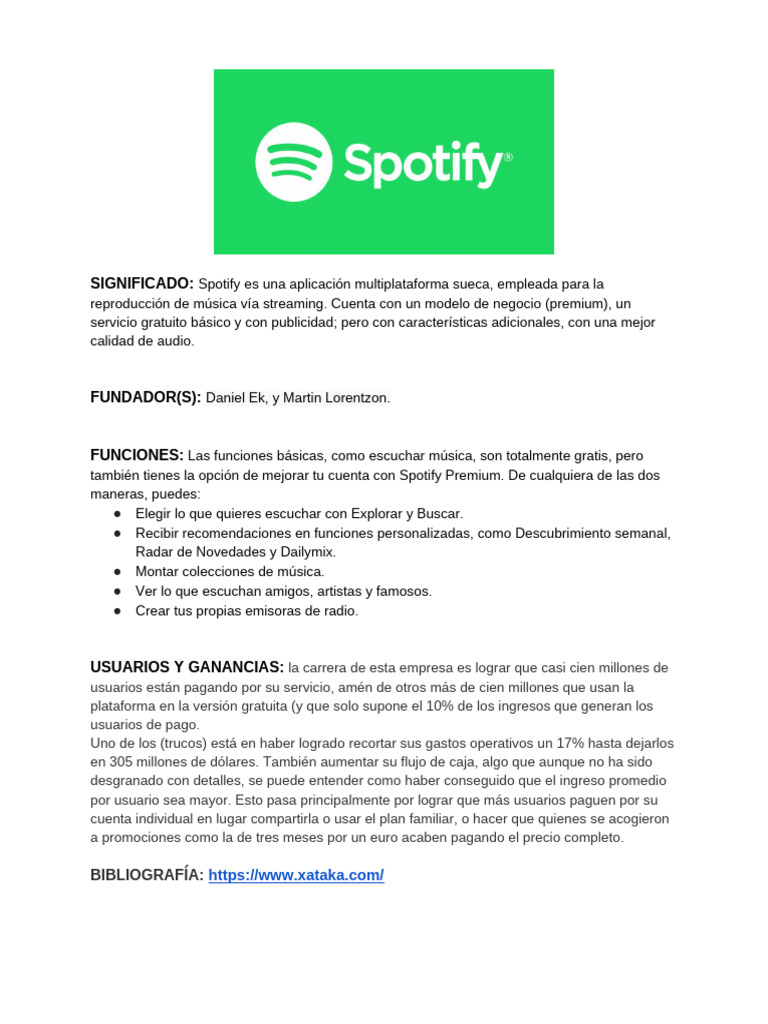 Significado y características de Spotify | PDF