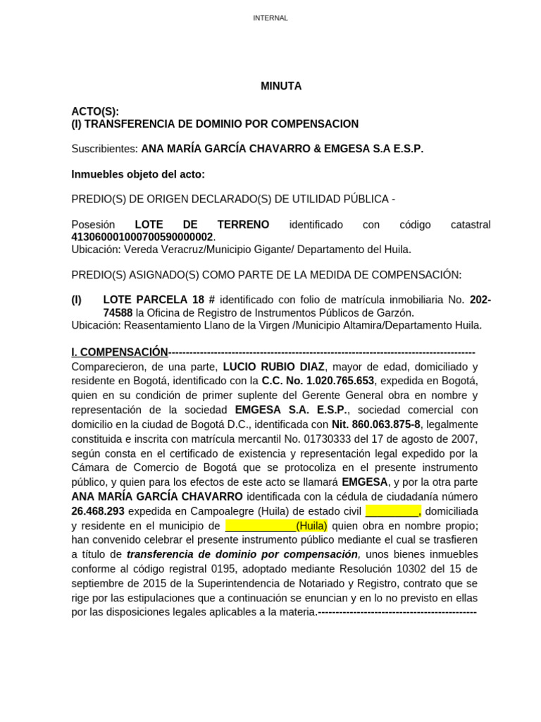 Minuta - Transf - Domin - Compens - Parcela 18 Llanos de La Virgen | PDF | Daños y perjuicios ...