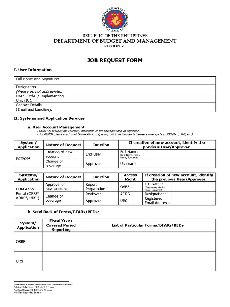 DBM User Account Request Form | PDF | Computing