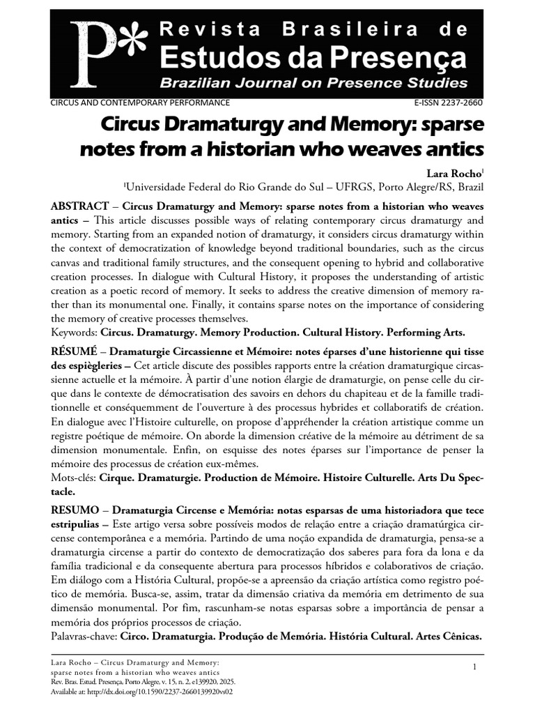 Circus Dramaturgy and Memory Insights | PDF | Theatre | Critical Thinking