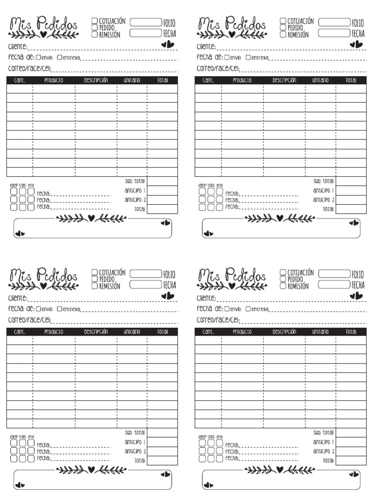Pedidos Cuarto de Carta | PDF