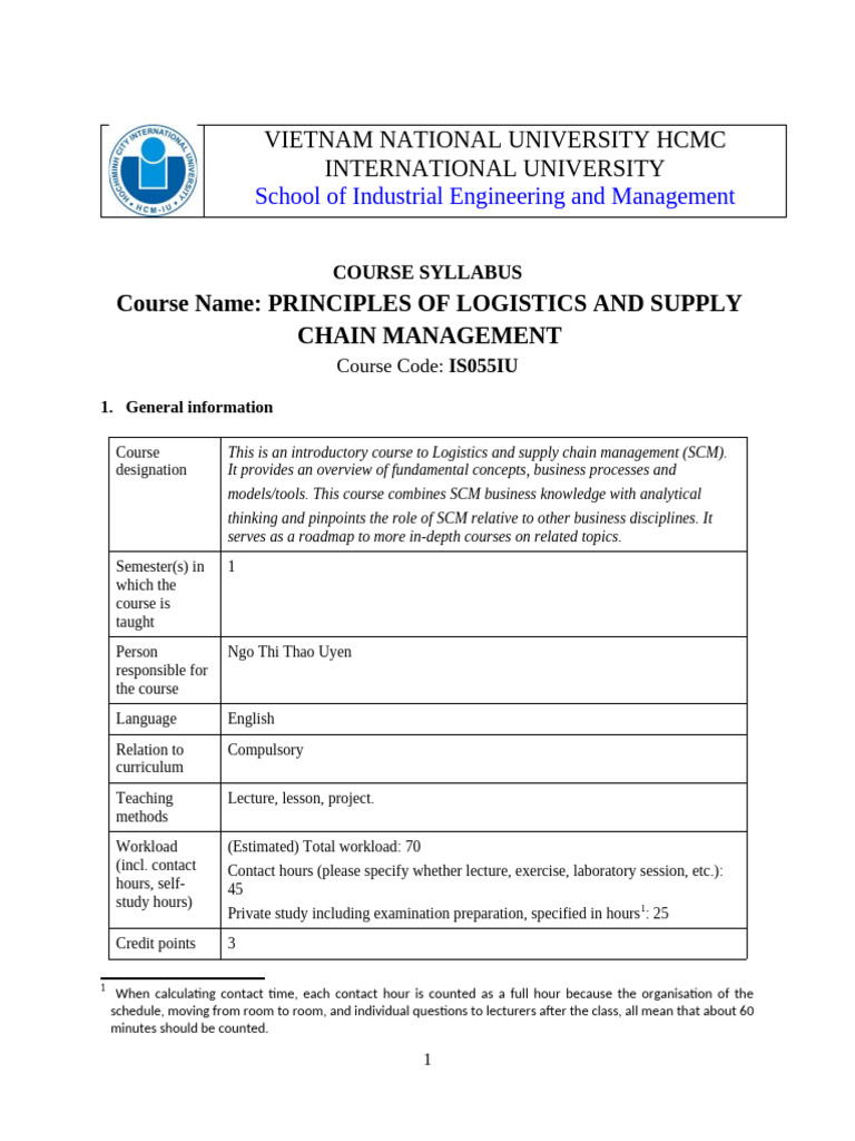 April 2022 Syllabus Principles of LSCM | PDF | Logistics | Lean Manufacturing