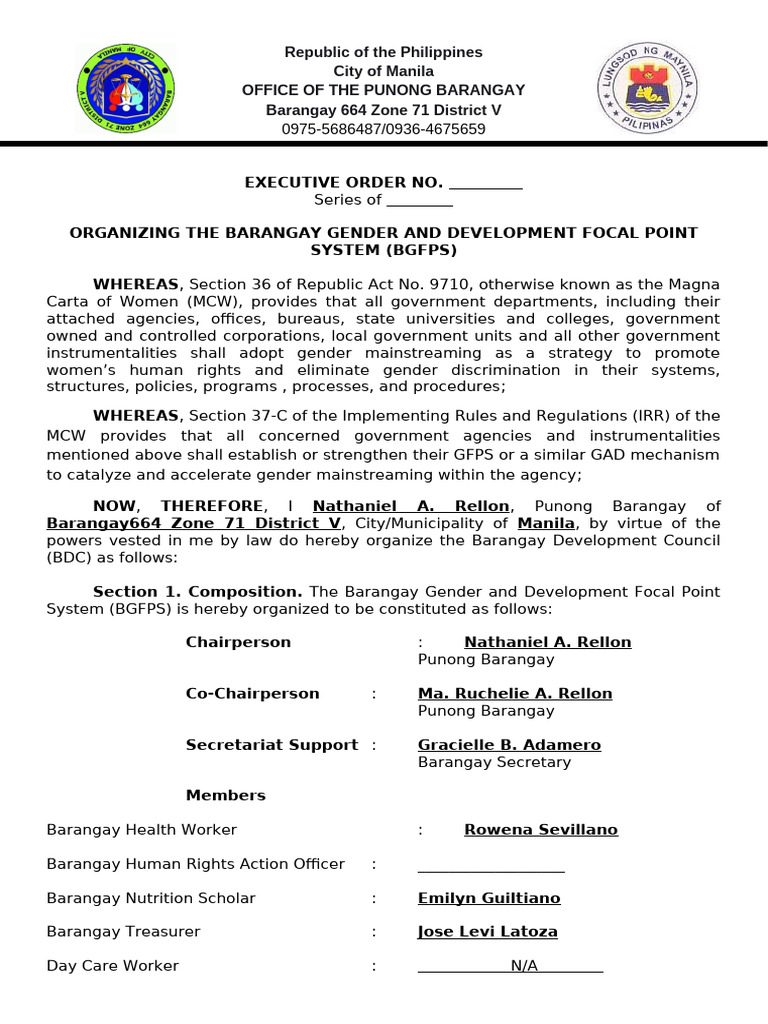 Organizing Barangay Gender Development System | PDF