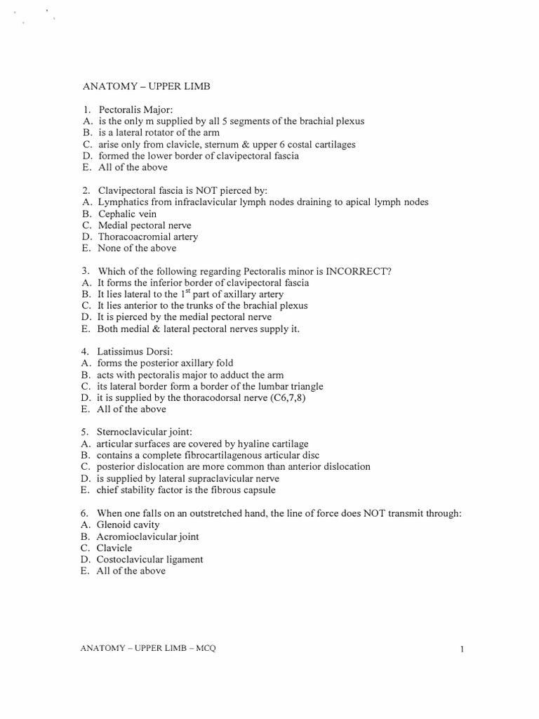 024 Anatomy MCQ ACEM Primary | PDF | Thumb | Arm