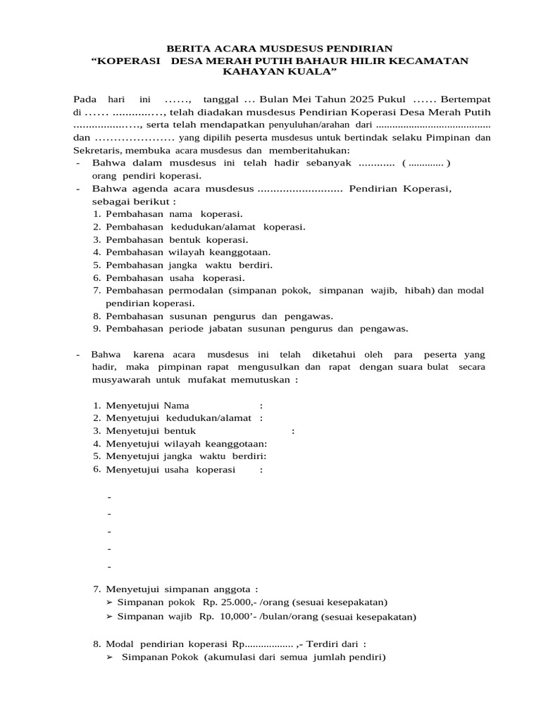 Contoh 2 BA. Musdes Pendirian Kopdes Merah Putih | PDF