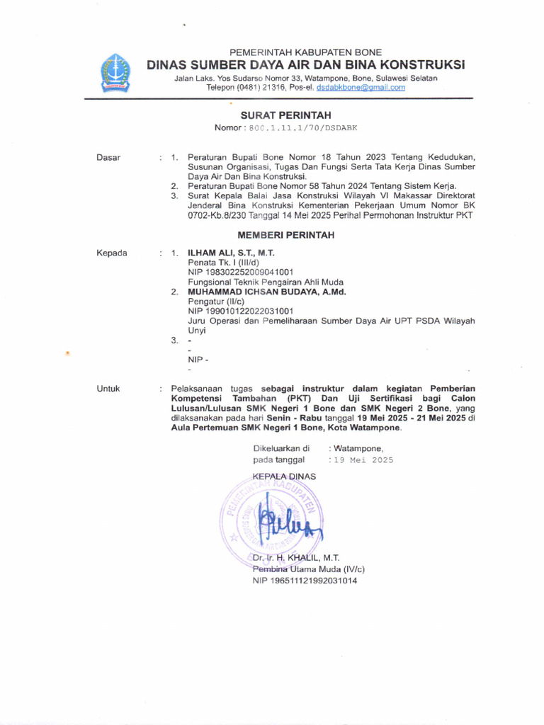 Surat Penugasan Instruktur PKT | PDF