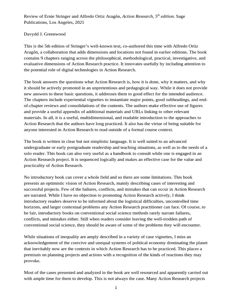 Review of Stringer's Action Research 5th Ed. | PDF | Science | Liberal ...