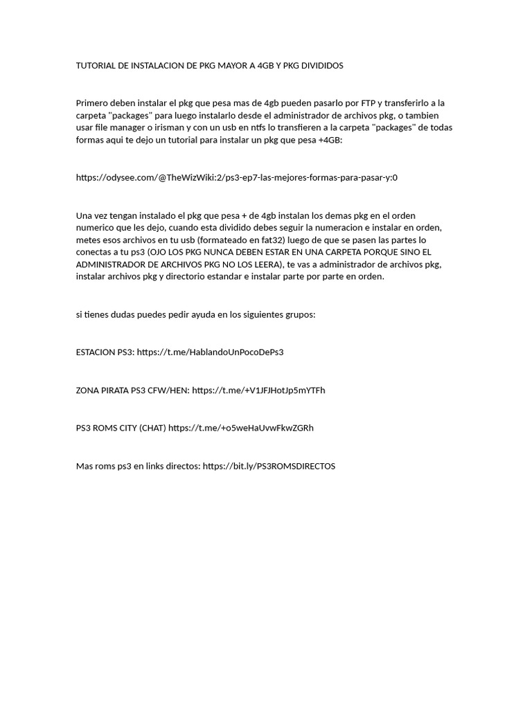 Tutorial de Instalacion de PKG Mayor A 4GB y PKG Divididos | PDF