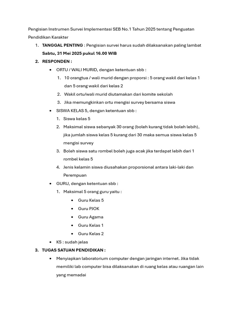 Pengisian Instrumen Survei Implementasi SEB_KKPS SD | PDF