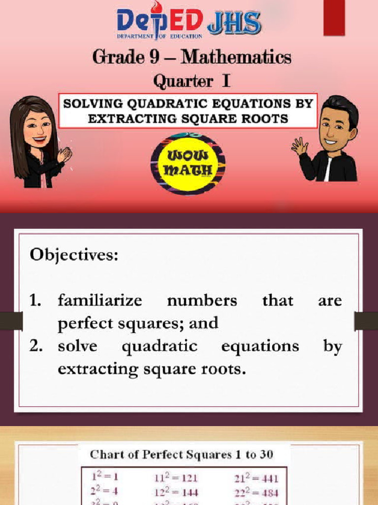 MATH9Q1 - Lesson 2 Solving QE by Extracting the Square Roots [WowMath] | PDF