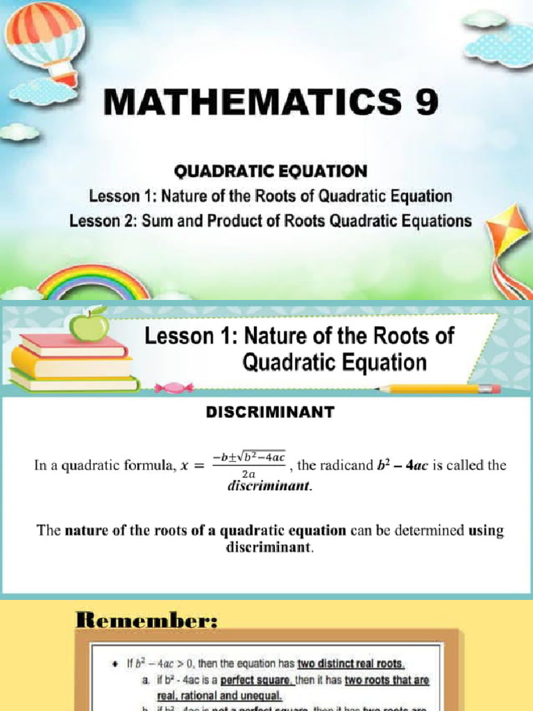 MATH9Q1 - Lesson 6 & 7 Nature, Sum and Product of The Roots of A ...