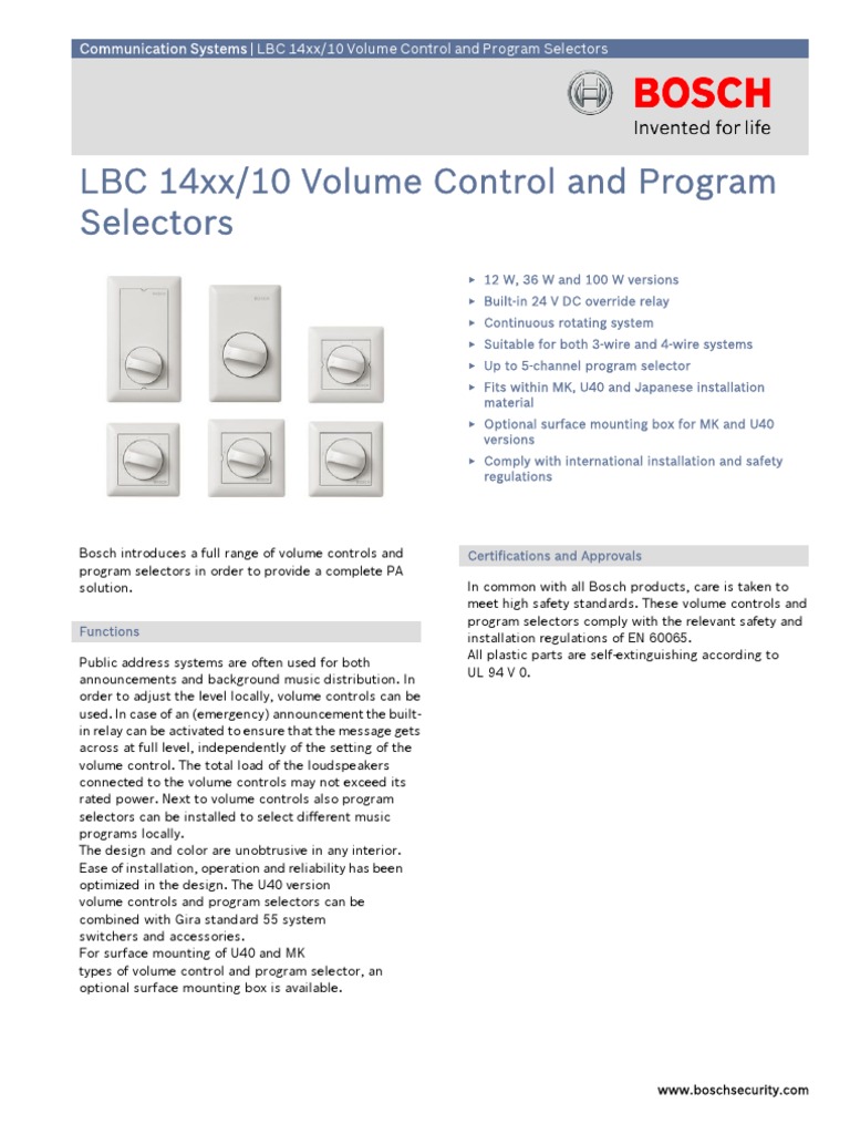 LBC 14xx/10 Volume Control and Program Selectors | PDF | Hertz ...