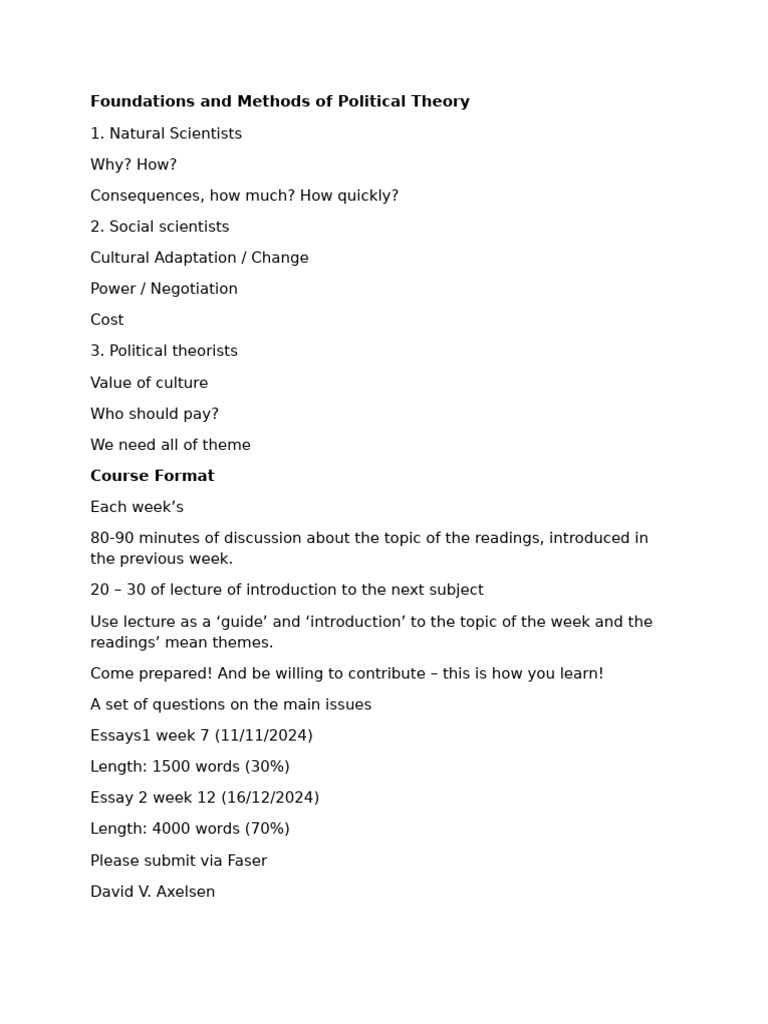 Foundations and Methods of Political Theory | PDF