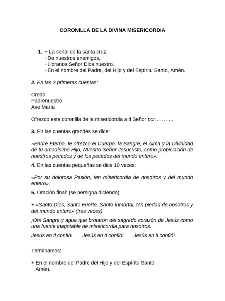CORONILLA DE LA DIVINA MISERICORDIA | PDF