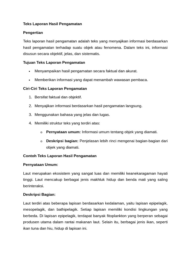 Pengertian dan Tujuan Laporan Pengamatan | PDF