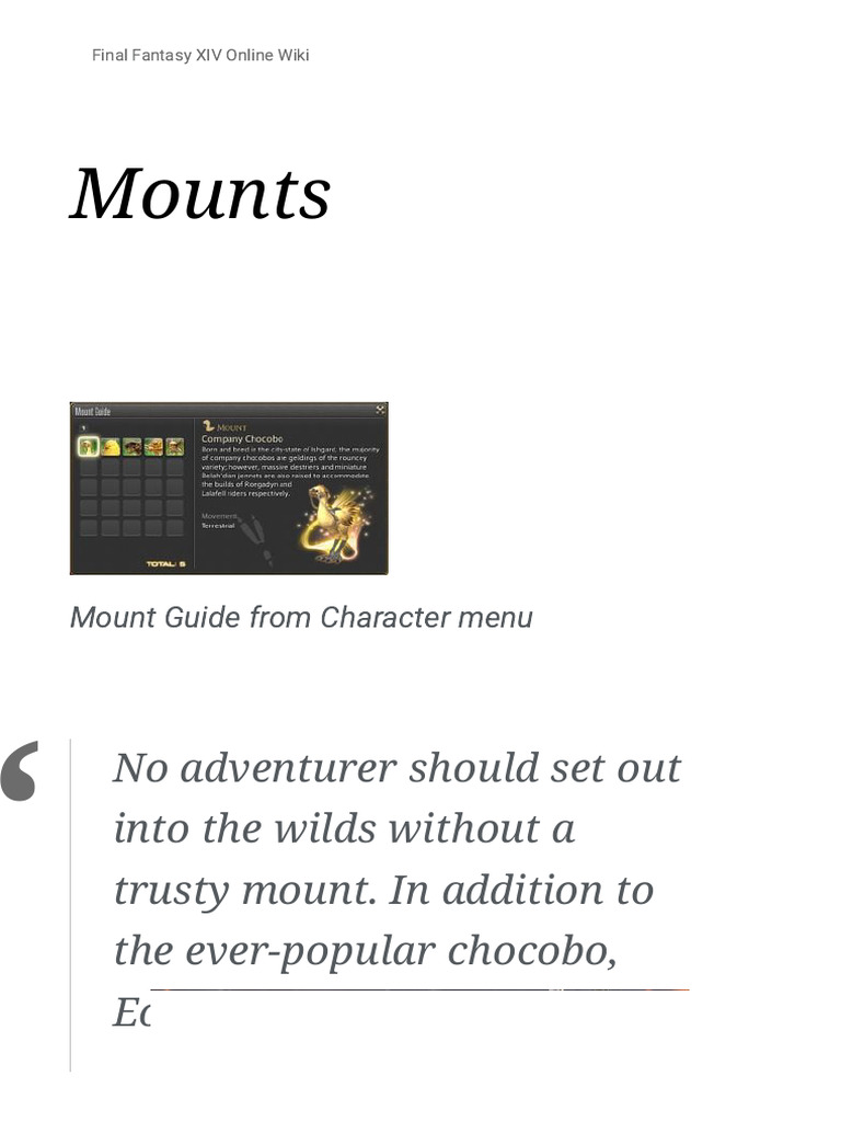 FFXIV Mounts: A Comprehensive Guide | PDF