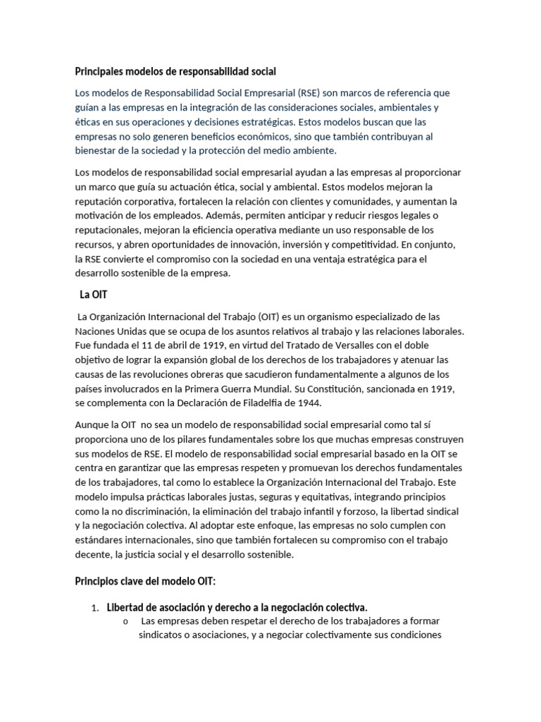 Principales Modelos de Responsabilidad Social | PDF | Responsabilidad ...